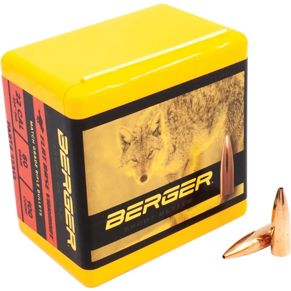 Berger Match Grade Varmint Bullets .22 Cal .224" 60 Gr FB Varmint 100 ...